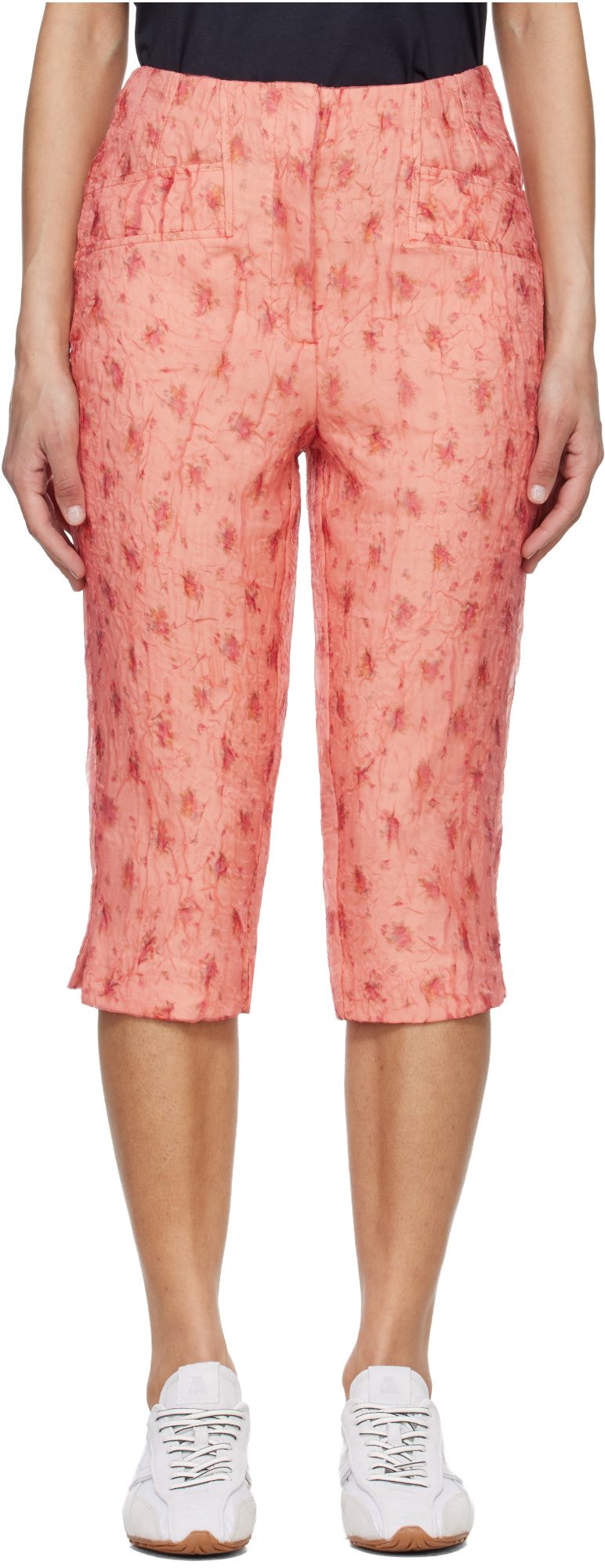 GANNI Ganni Shibori Organza Capri Trousers with Floral Print